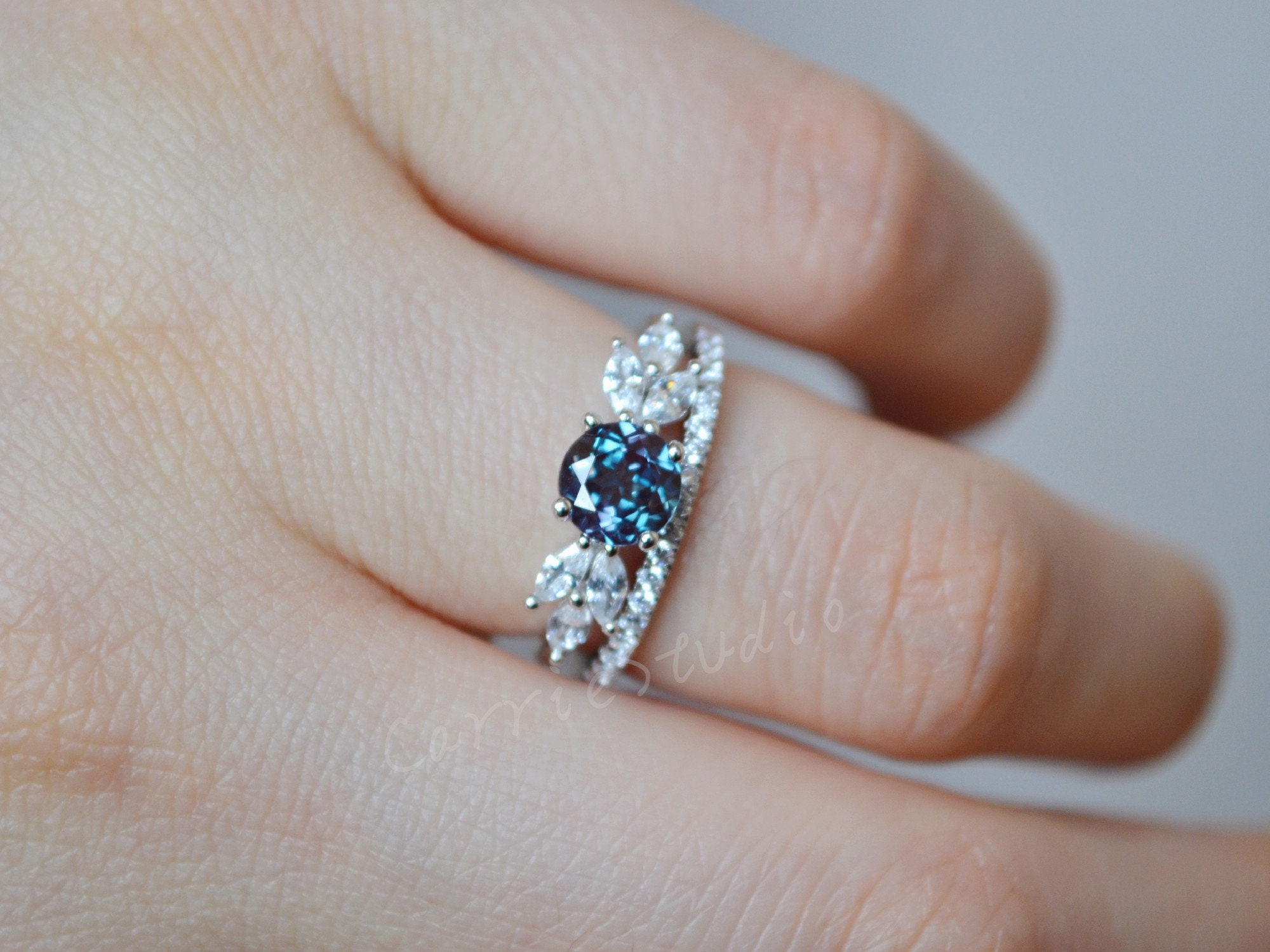 Alexandrite Ring Set for Women/ Engagement Ring Set/sterling - Etsy