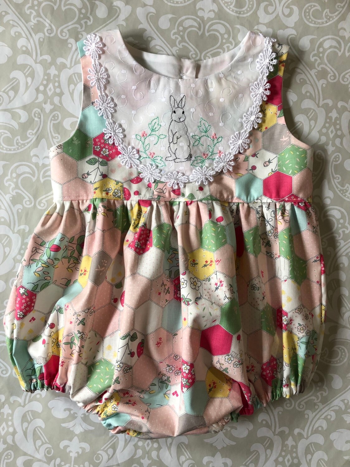 Easter Romper and Bonnet Set, Easter Outfit for Baby Girls, Embroidered ...