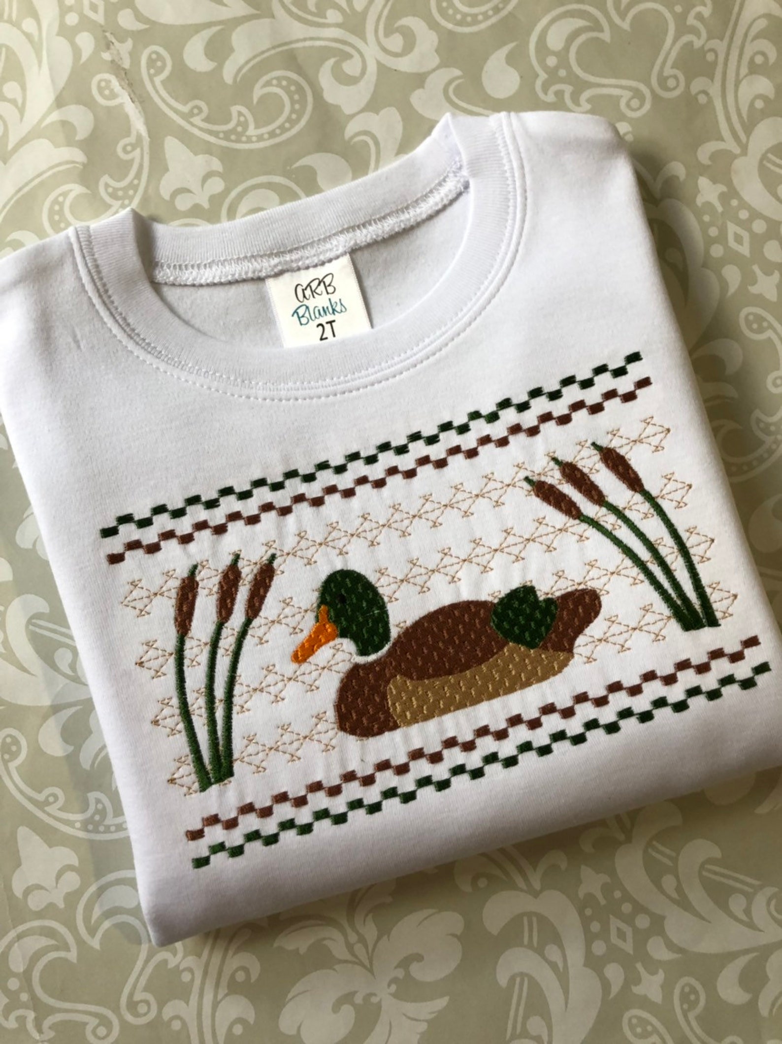 Faux Smocked Mallard Duck Embroidered Tee, Mallard Duck Shirt, Duck ...