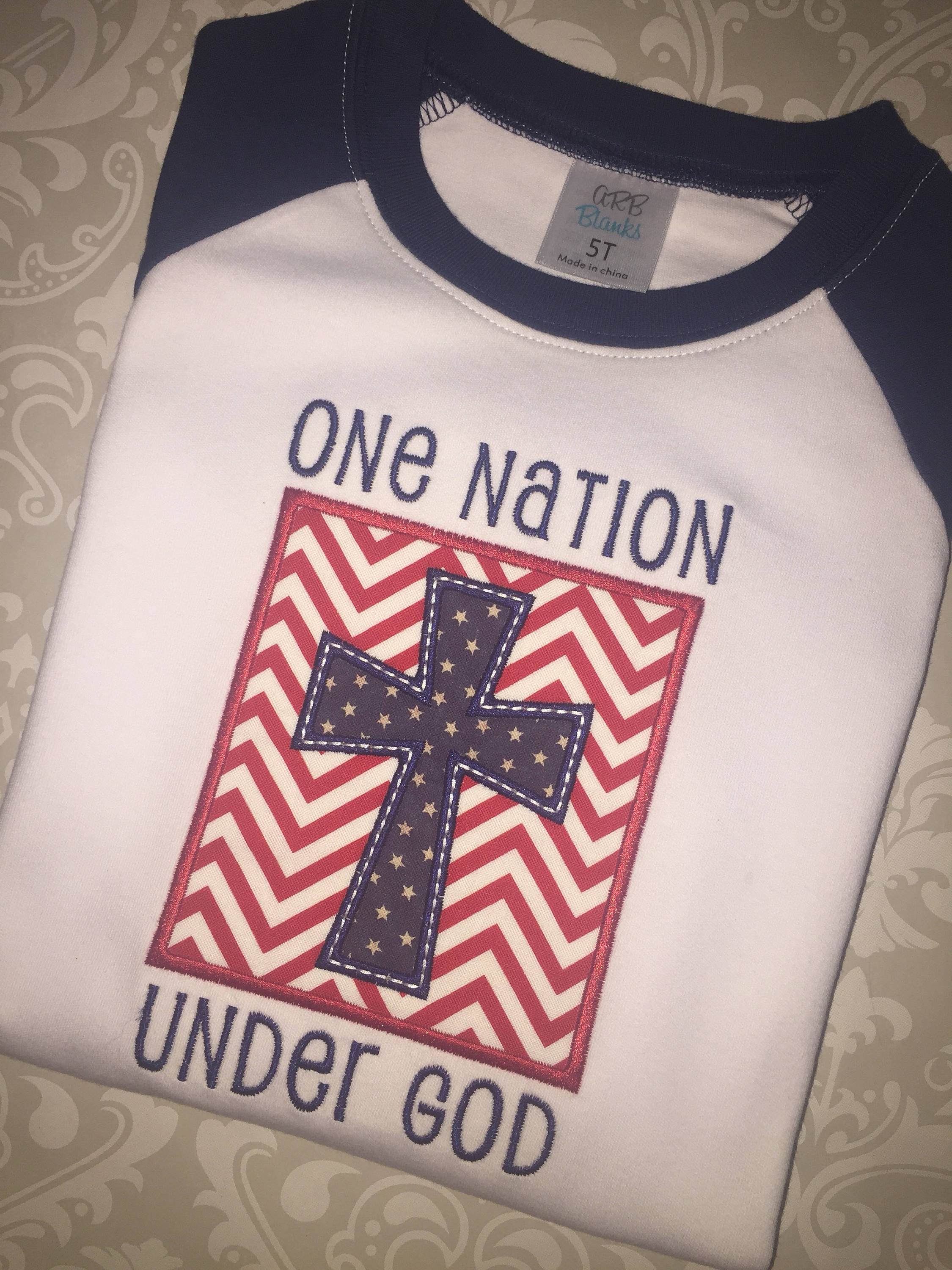 One nation under God applique raglan tee shirt patriotic kids | Etsy