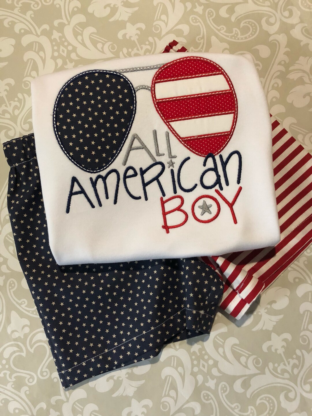 All American Boy Applique Shirt and Flag Shorts, Independence Day Tee ...
