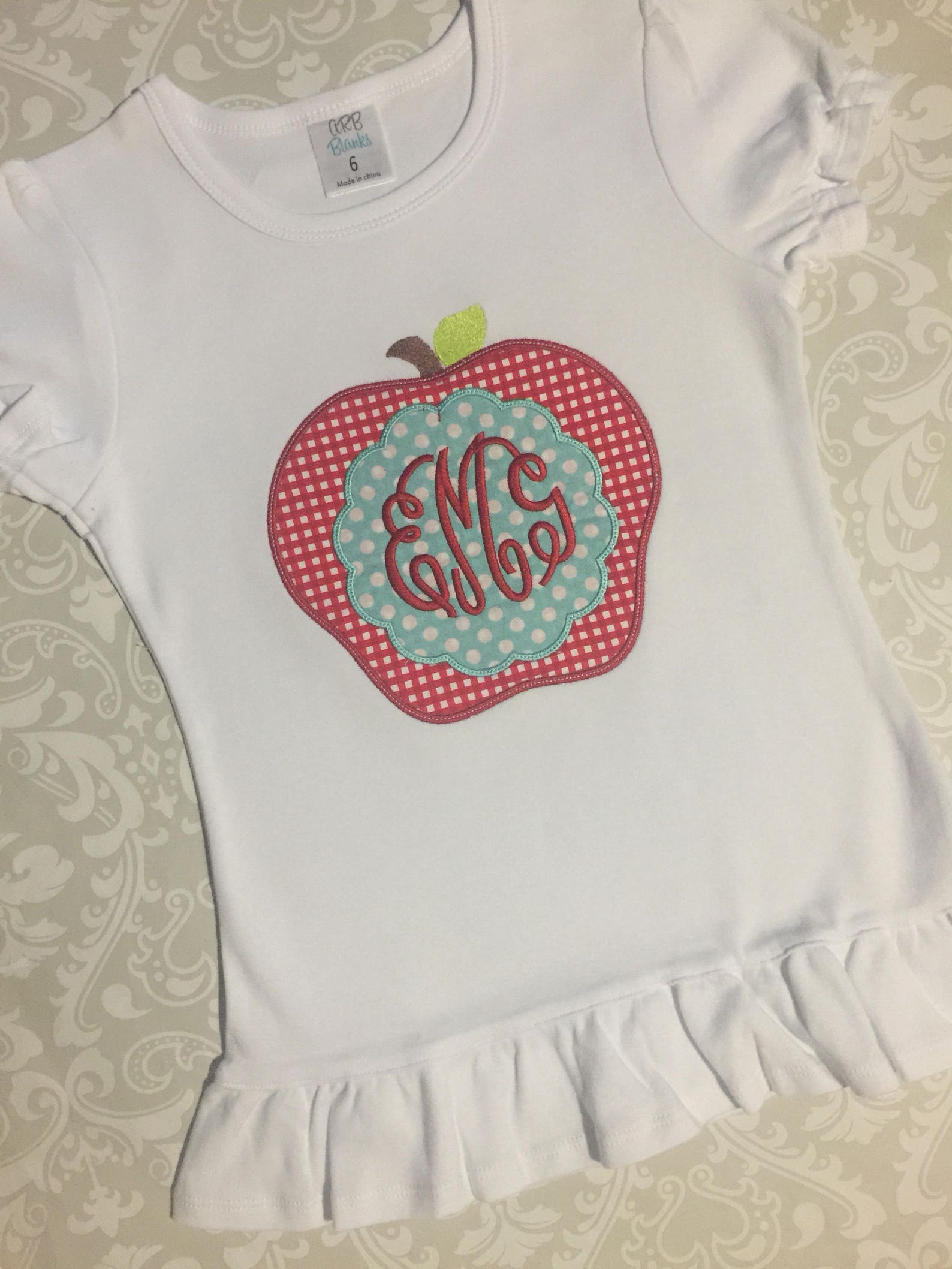 Boy girl back to school apple applique monogrammed shirt twin | Etsy