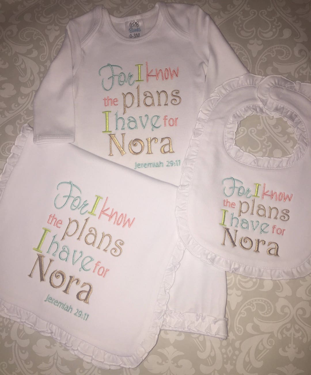 Christian Baby Gift, Monogram Infant Gown, Monogrammed Bib, Burp Cloth ...