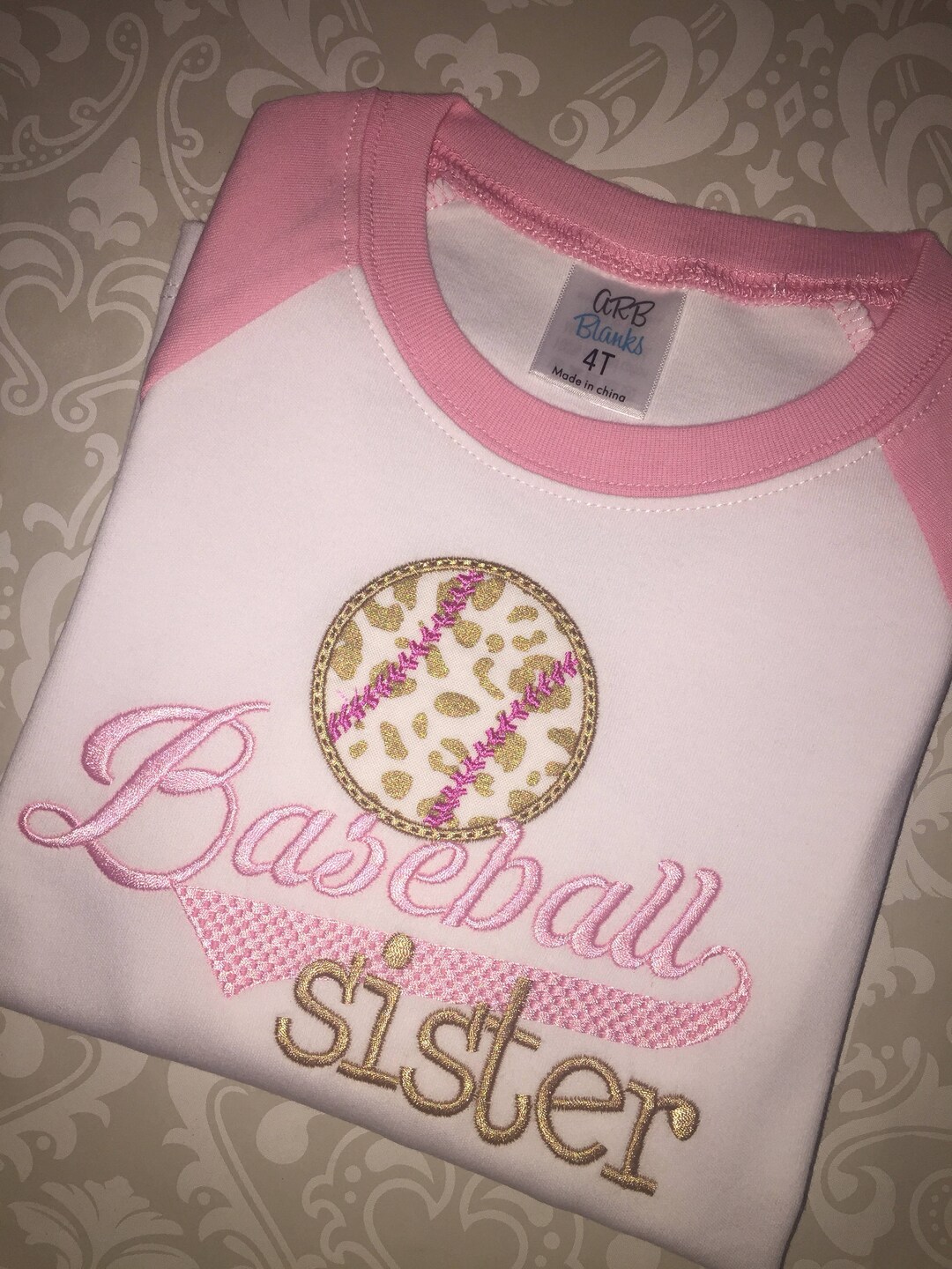 Baseball Sister Applique Raglan Tee Shirt, Baseball Raglan, Pink ...