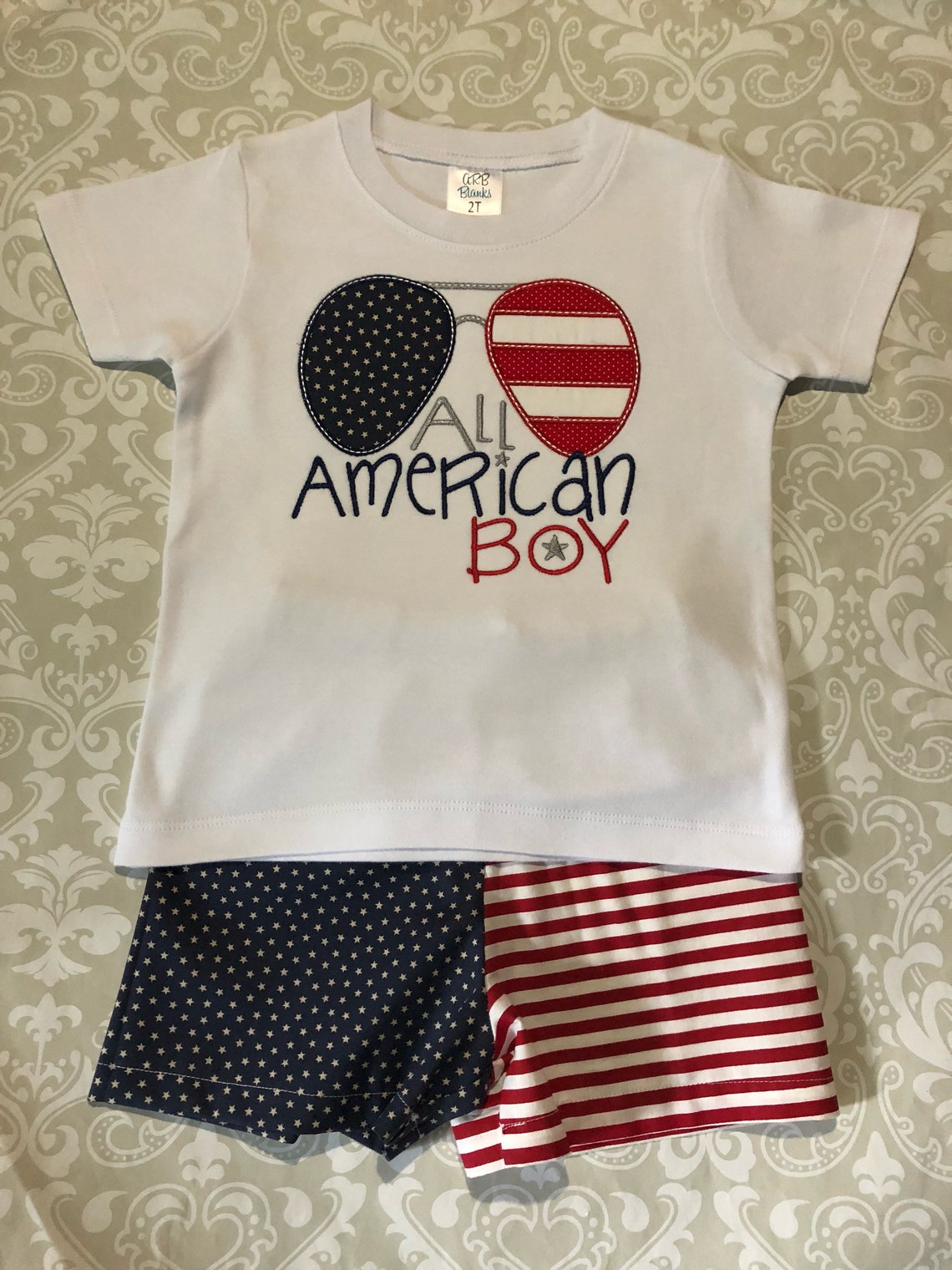 All American Boy Applique Shirt and Flag Shorts, Independence Day Tee ...
