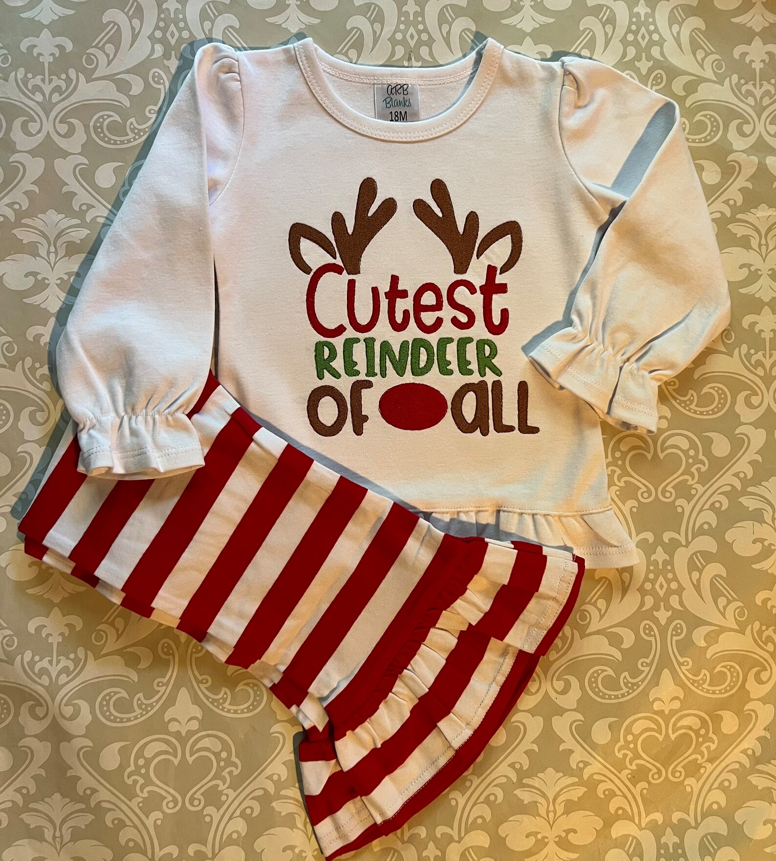 Cutest Reindeer of All Embroidered Ruffle Shirt and Ruffle Pants ...