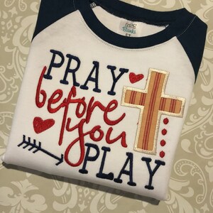 Pray Before You Play Applique Kids Raglan Tee, Kids Baseball Raglan Tee ...
