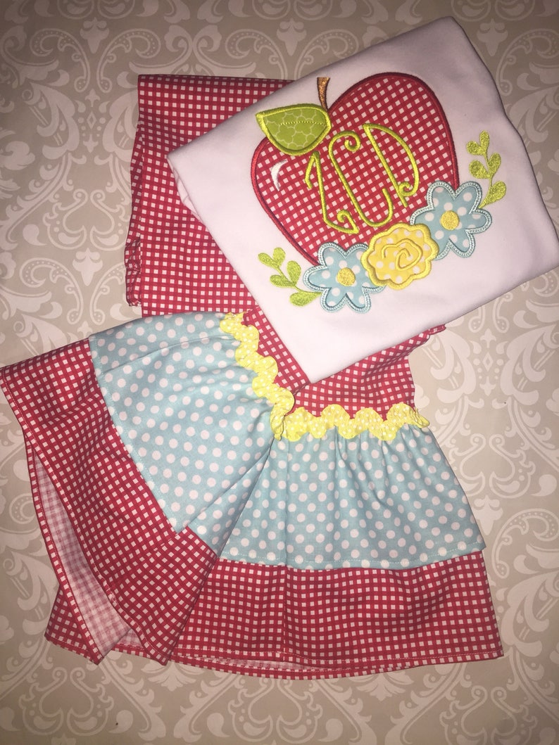 Back to School Monogram Apple Applique Girls Outfit Girls - Etsy