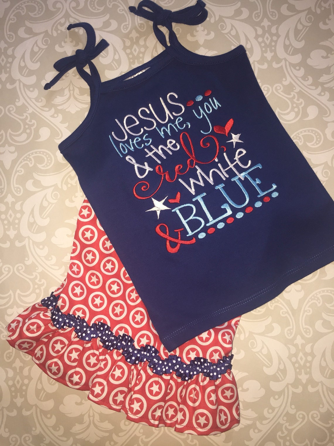 Jesus Loves Me You Red White and Blue Embroidered Tank Top | Etsy
