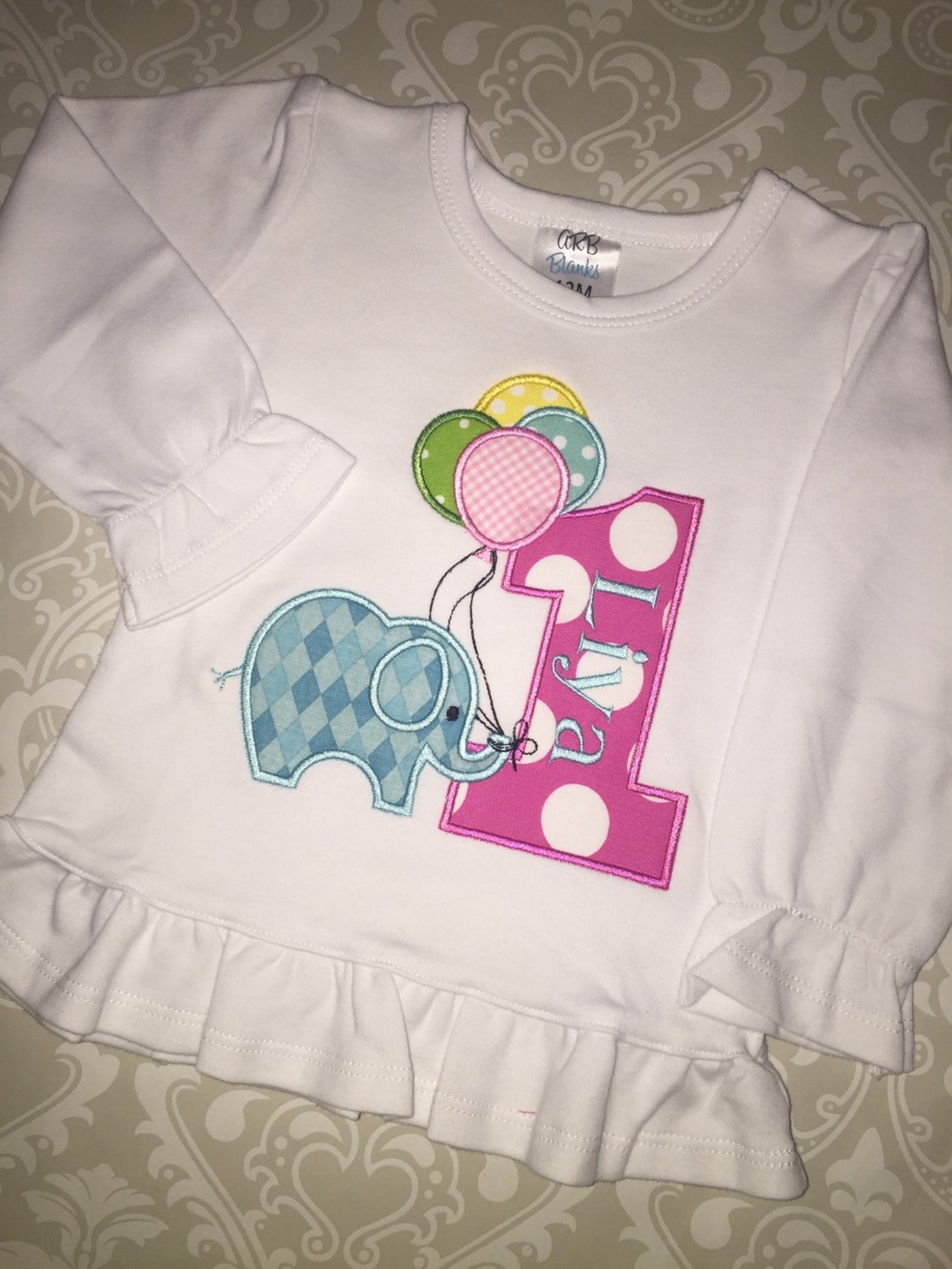 First Birthday Applique Personalized Monogram Ruffle Tee Shirt for ...
