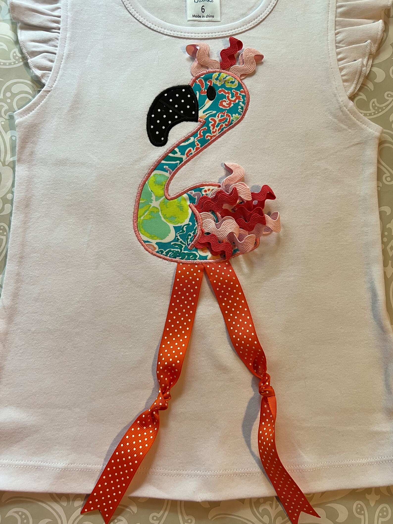 Flamingo Applique Shorts Set, Ribbon Flamingo Outfit, Ruffle Shorts ...