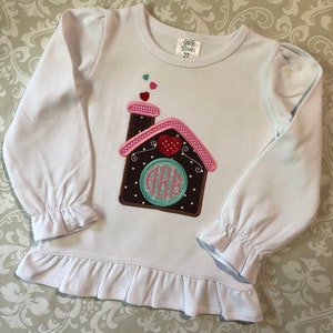 Gingerbread House Monogram Applique Ruffle Shirt With Ruffle Pants for ...