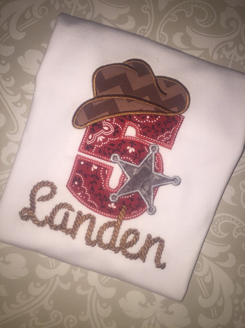 Cowboy Applique Monogram Birthday Tee Shirt Boys Cowboy - Etsy