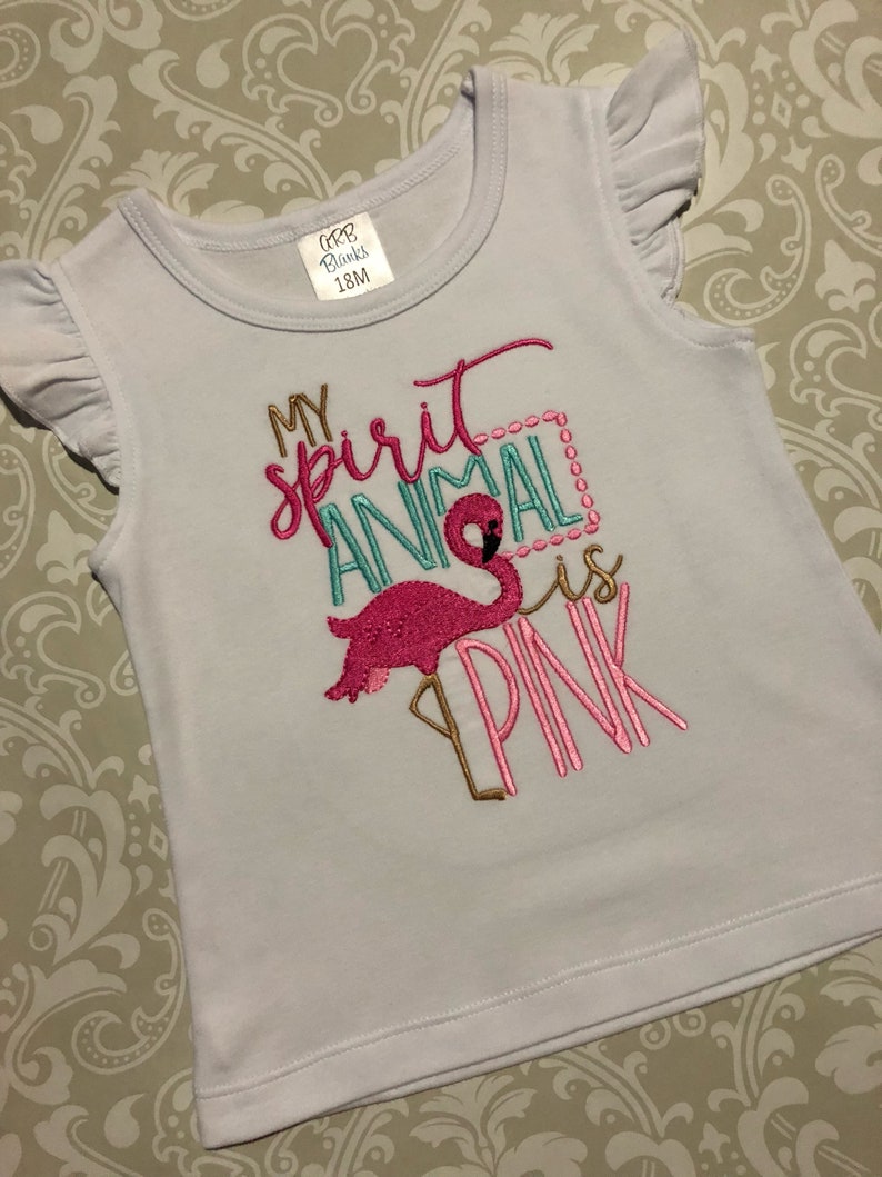 My Spirit Animal is Pink Embroidered Flamingo Shirt Pink | Etsy