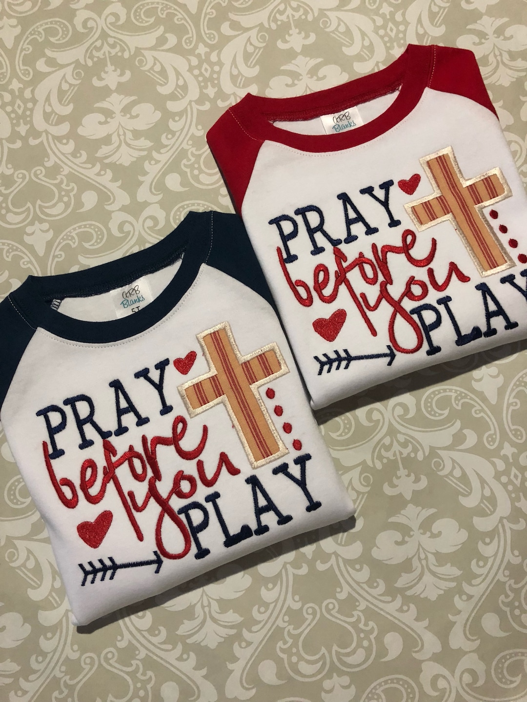 Pray Before You Play Applique Kids Raglan Tee, Kids Baseball Raglan Tee ...