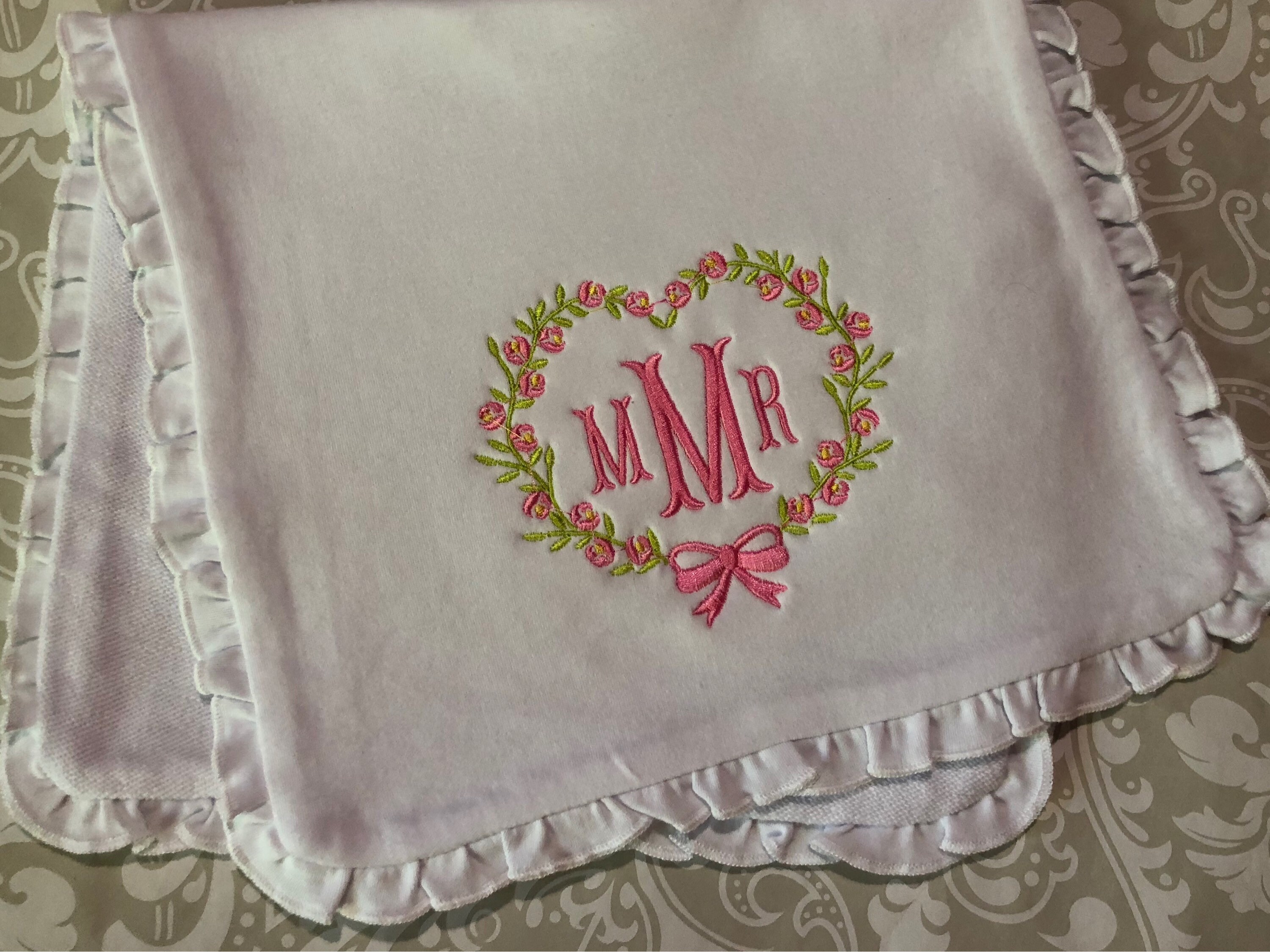 Monogram Baby Girl Gown, Monogram Ruffle Bib, Floral Monogram Burp ...