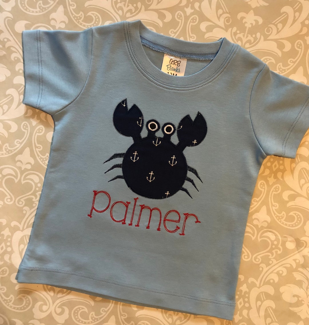 Crab Applique Tee Shirt, Monogram Crab Shirt, Beach Tees, Crab Shirts ...