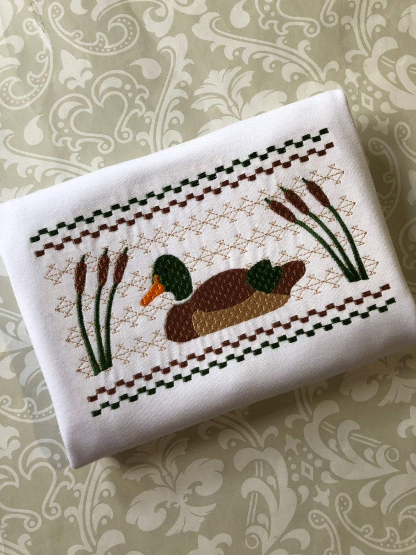 Faux Smocked Mallard Duck Embroidered Tee, Mallard Duck Shirt, Duck ...