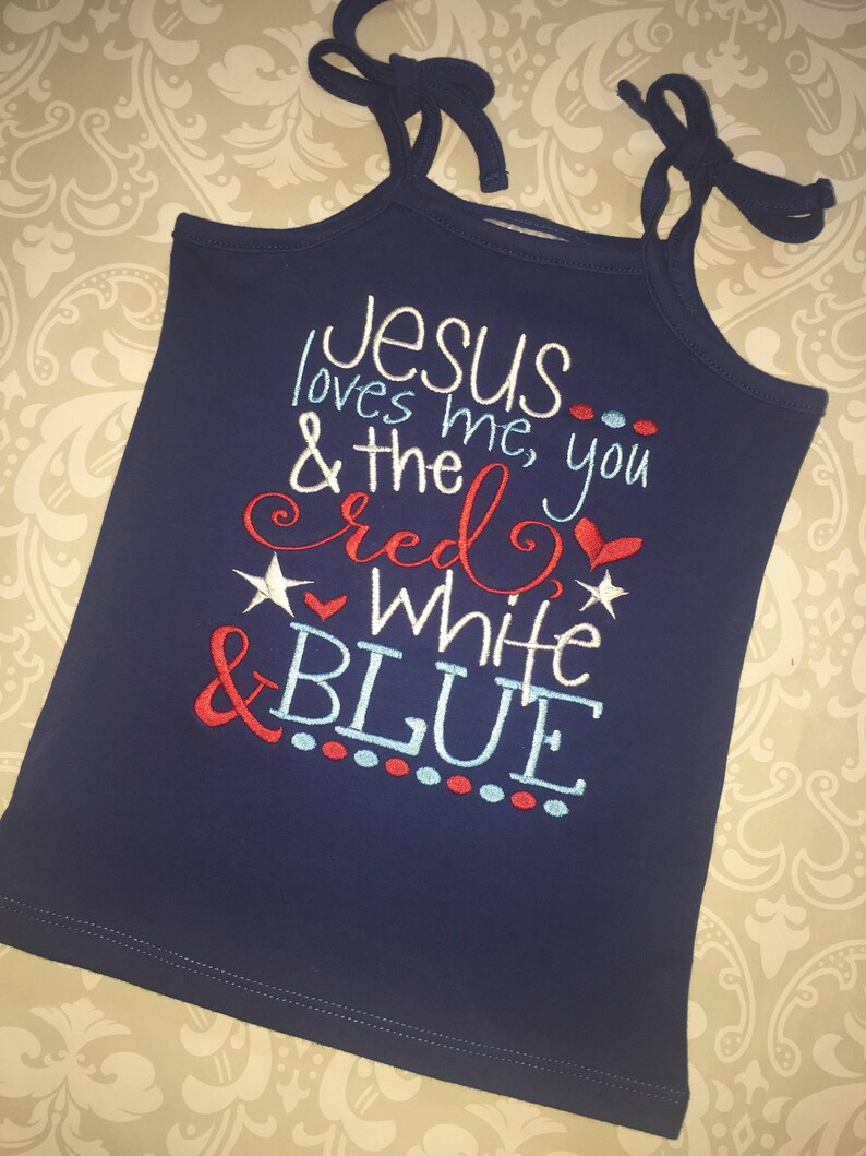 Jesus Loves Me You Red White and Blue Embroidered Tank Top Shorts,girls ...