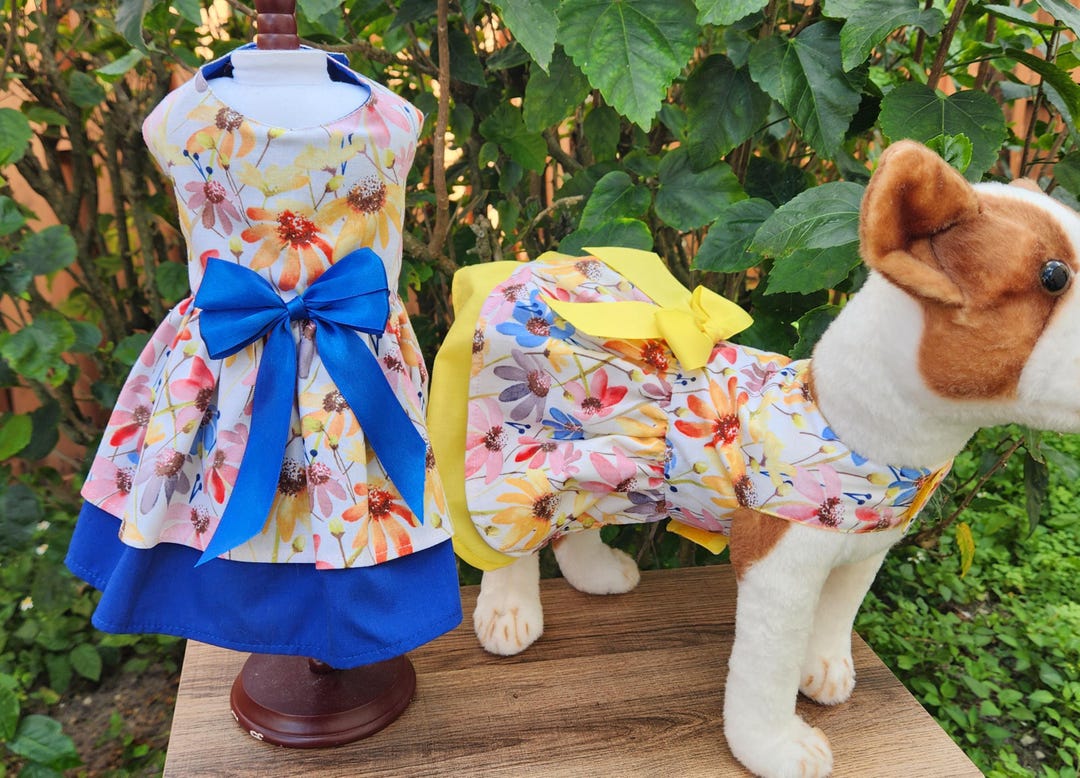Floral Dog Dress: Elegant Cotton Pet Clothes With Velcro Straps - Etsy