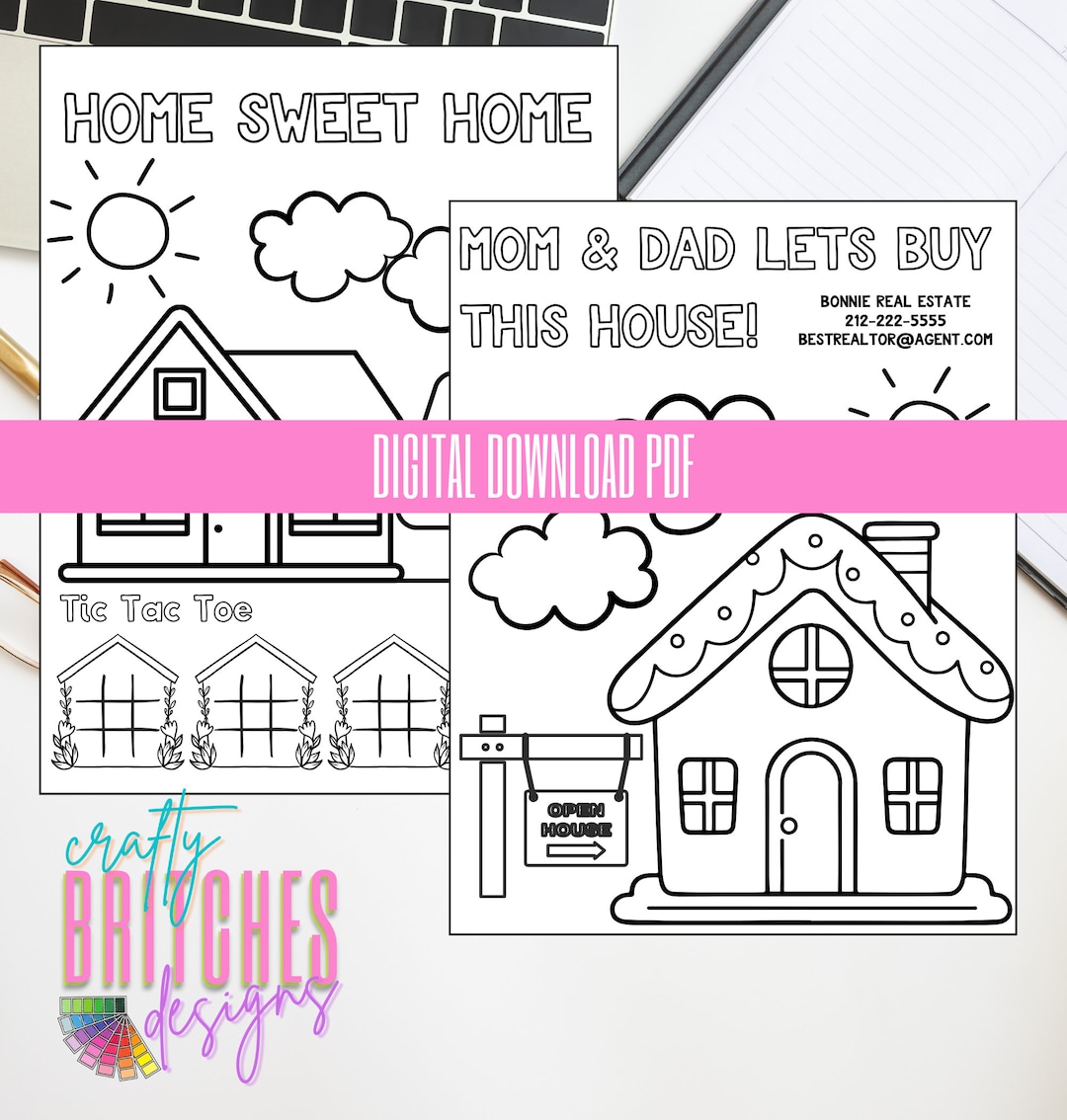 2 Real Estate Coloring Pages for Kids - Etsy