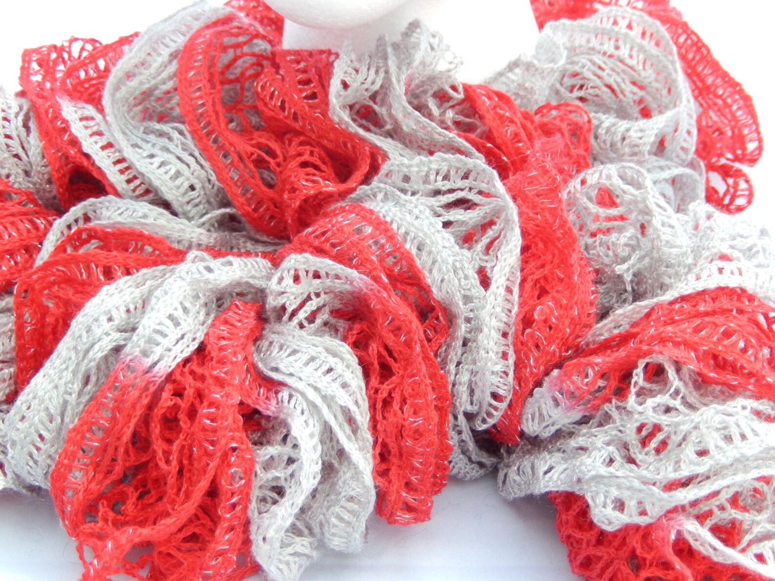 Red and Gray Frill Scarf - Etsy