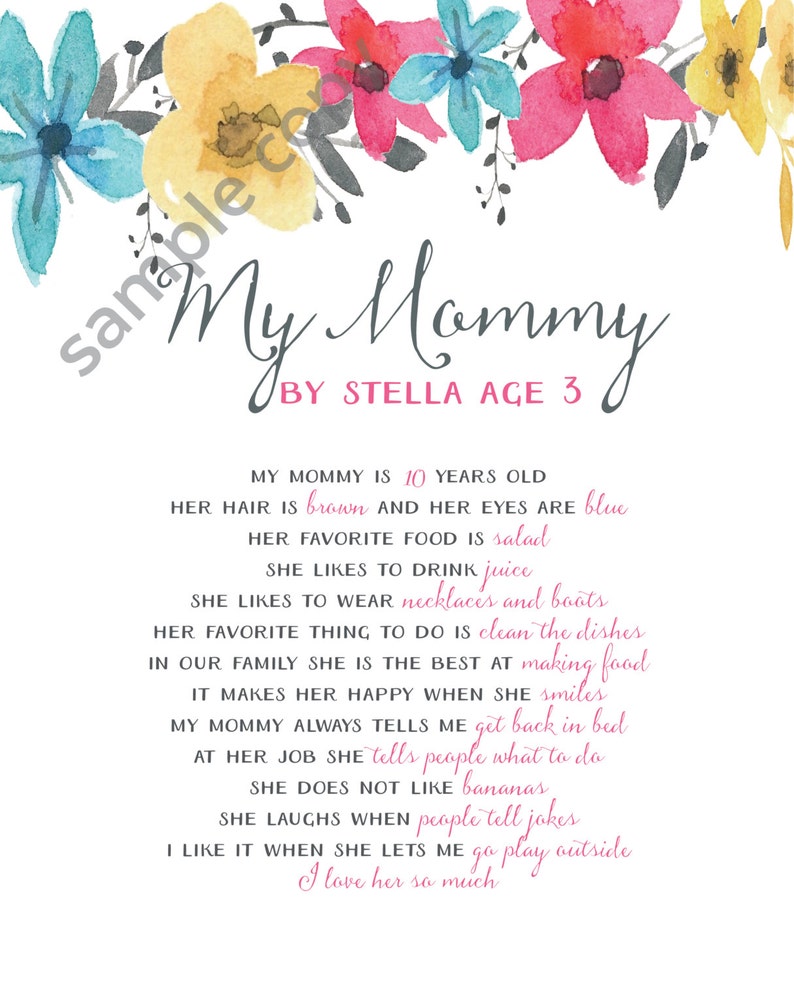 Watercolor All About My Mommy or Grandma Digital Print, Personalized ...