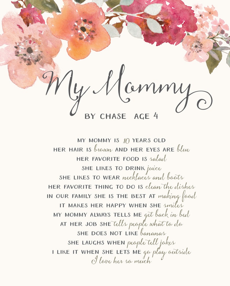 Mother's Day Gift, Watercolor All About My Mommy or Grandma Digital ...