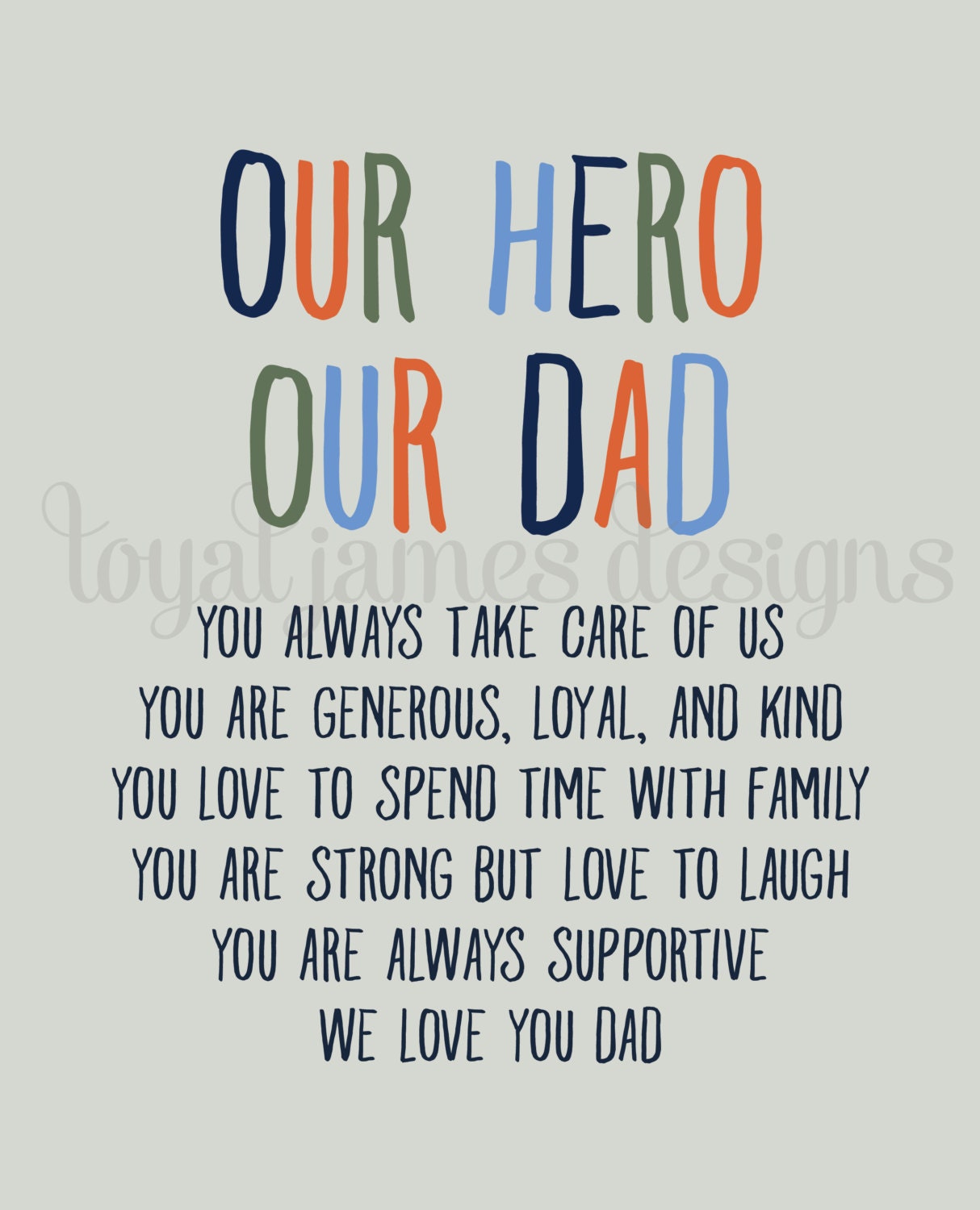 Our Hero Print for Dad, Birthday Card for Dad, Father's Day Card, Dad ...