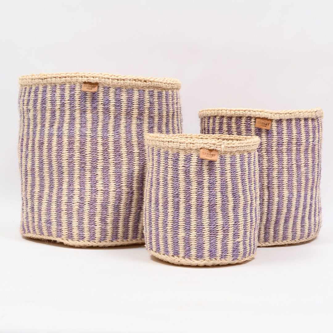 Lavender Pinstripe Woven Basket – Elegant Sisal Storage Basket for ...