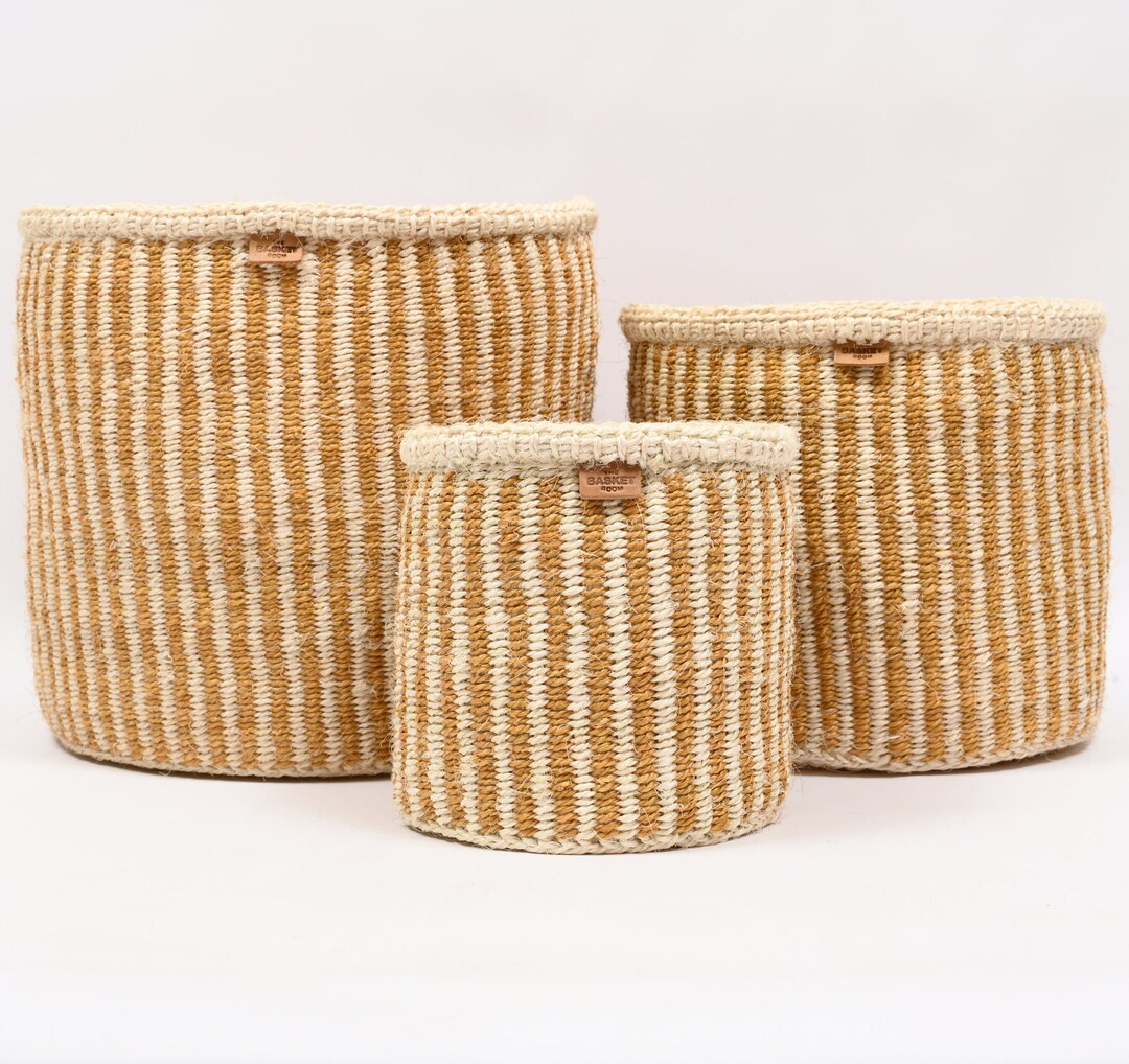 Gold Pinstripe Woven Basket – Elegant Sisal Storage Basket for Modern ...