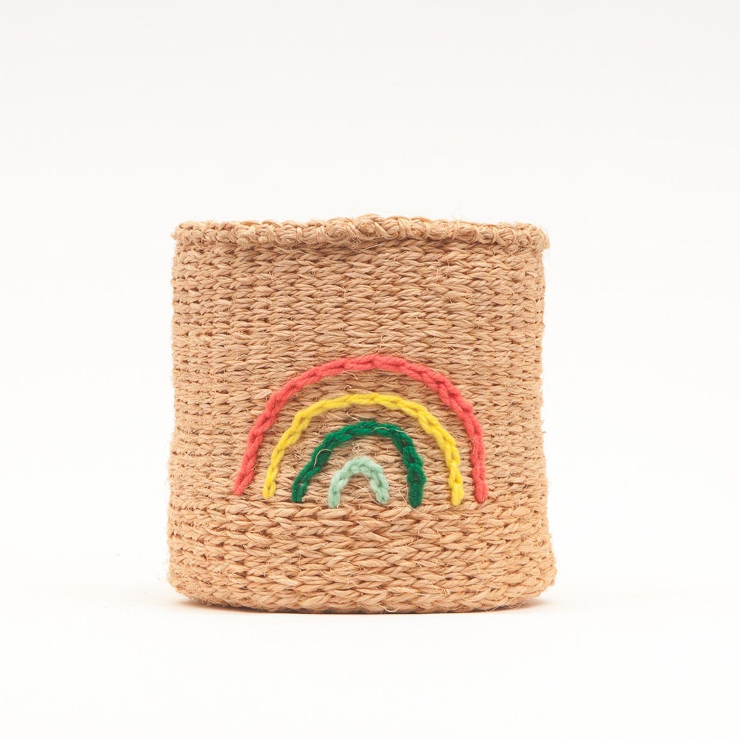 RAINBOW Multi-colour Embroidered Woven Storage Basket. Small - Etsy
