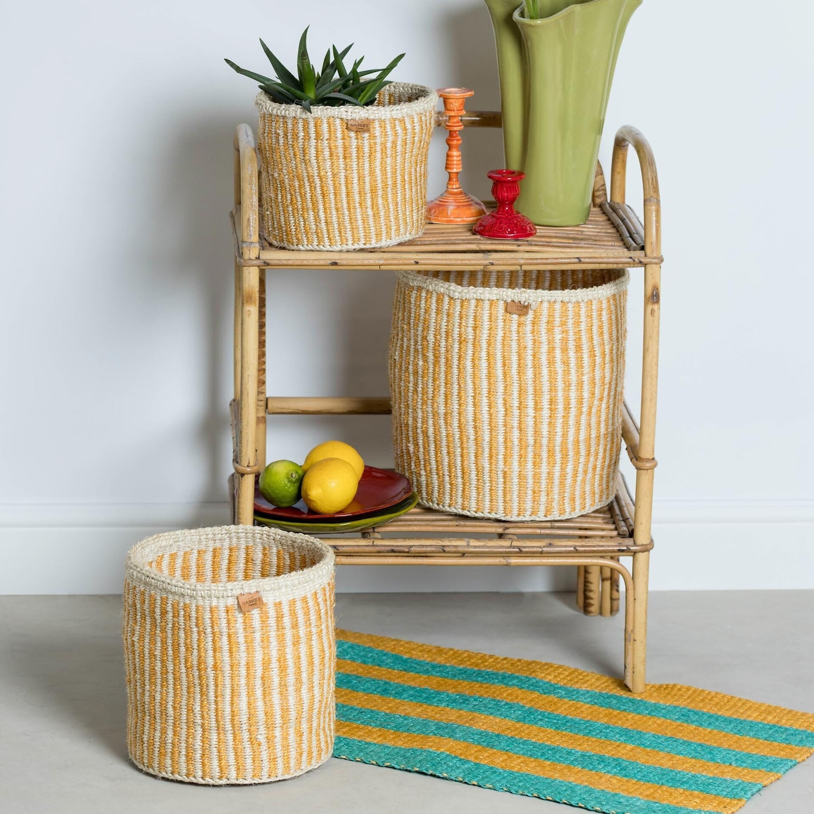 Gold Pinstripe Woven Basket – Elegant Sisal Storage Basket for Modern ...