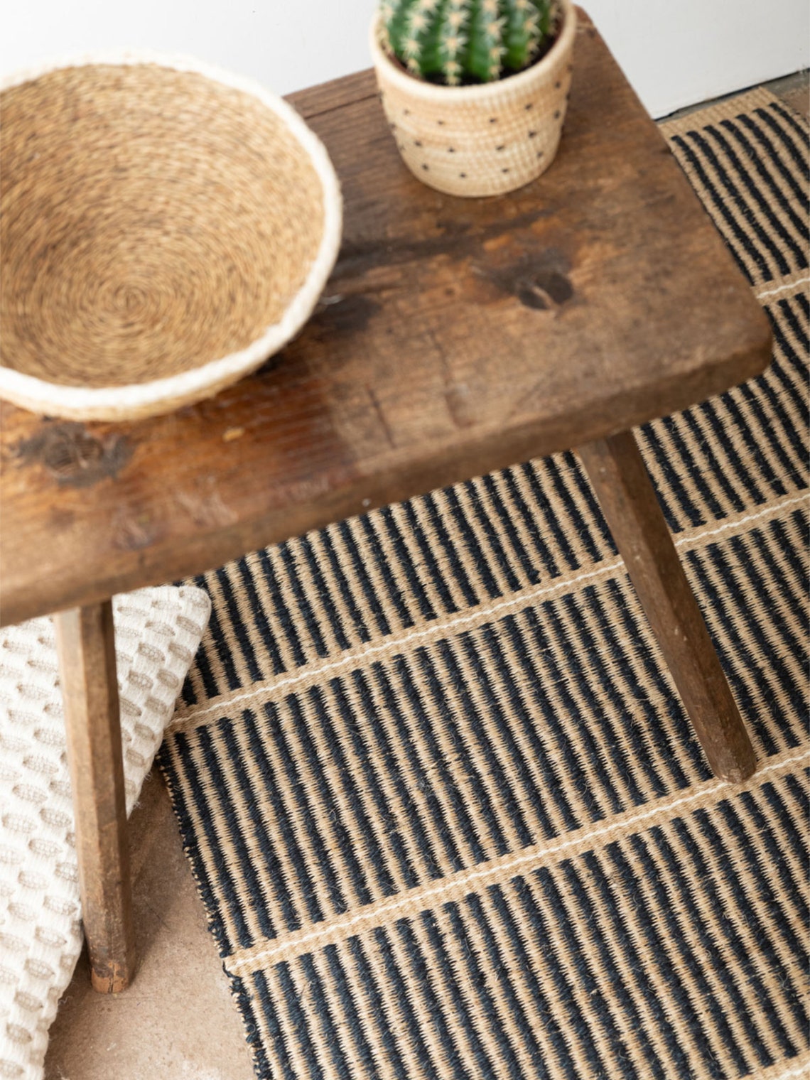 Large Black & Natural Woven Sisal Rug - Etsy
