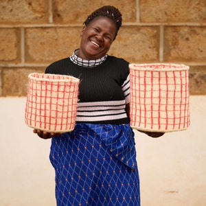 Red Check Woven Storage Basket - Etsy