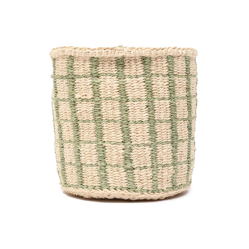 Green Checked Woven Basket – Modern Sisal Storage Basket for Minimalist ...