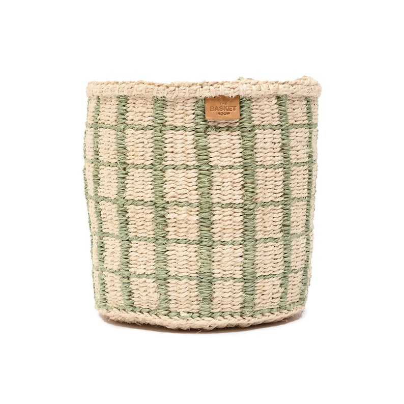 Green Checked Woven Basket – Modern Sisal Storage Basket for Minimalist ...