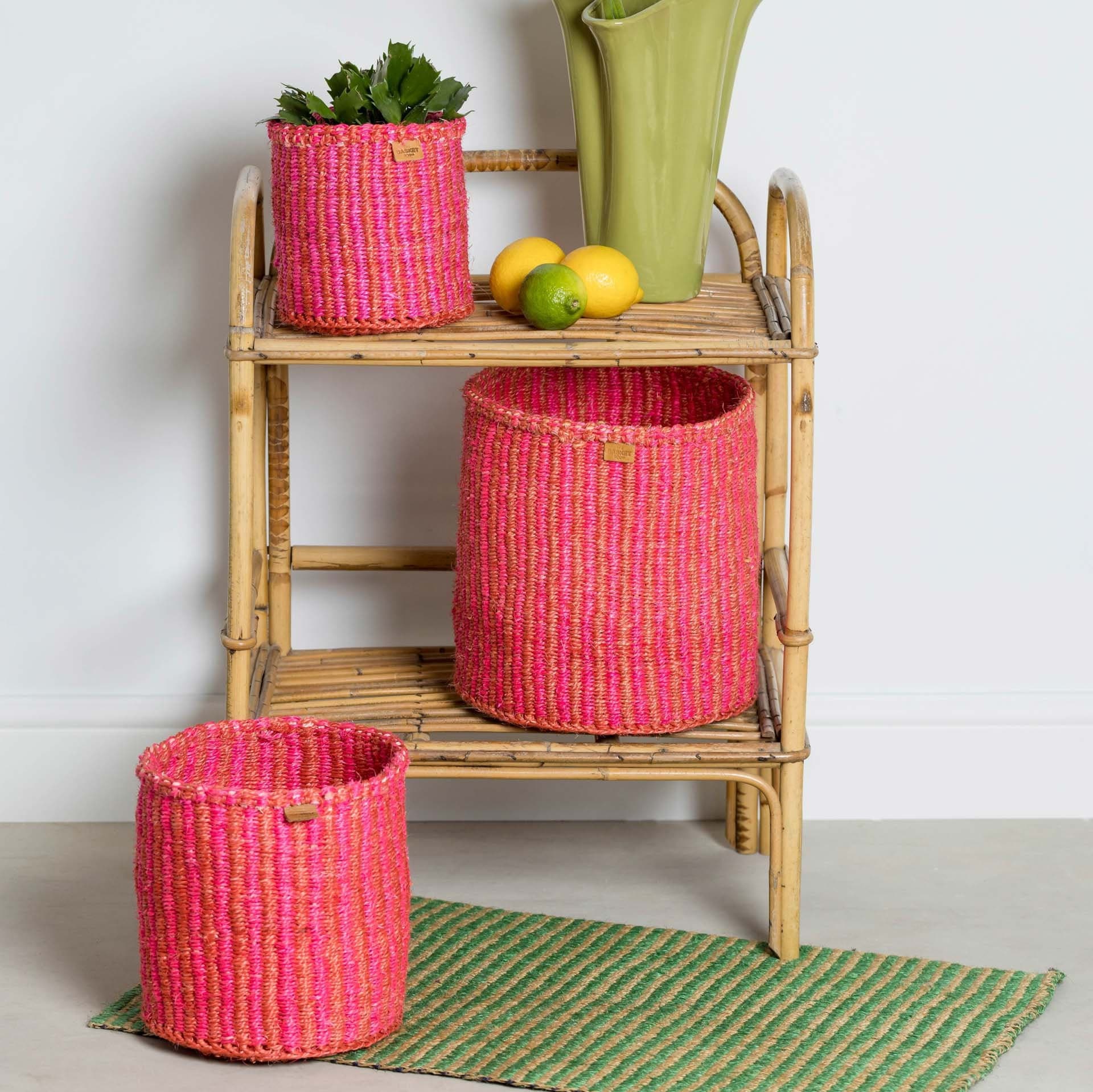 Red & Pink Pinstripe Woven Storage Basket - Etsy