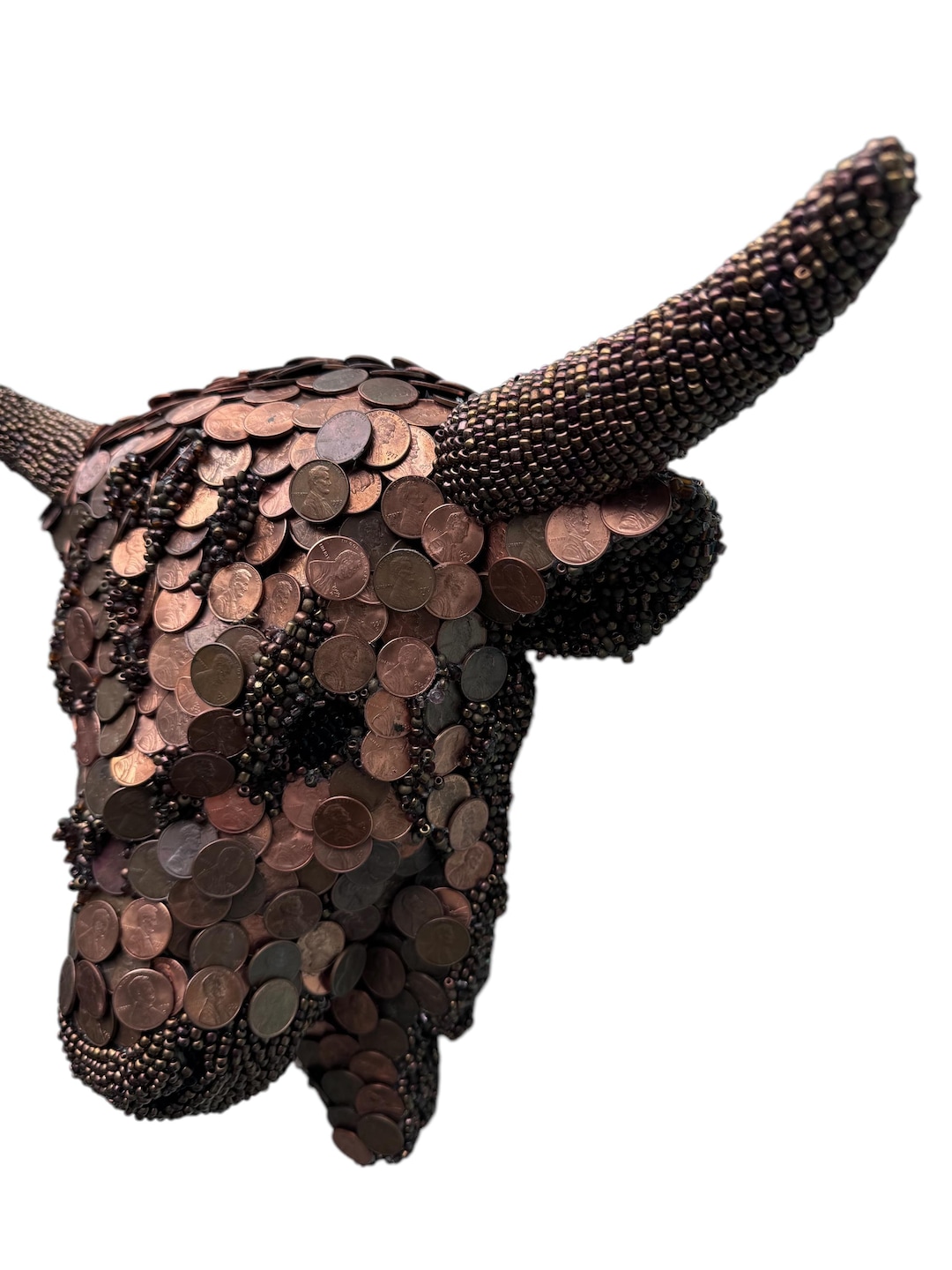 Highland Cow Faux Skull Mosaic: Penny & Glass Bead Western Art - Etsy