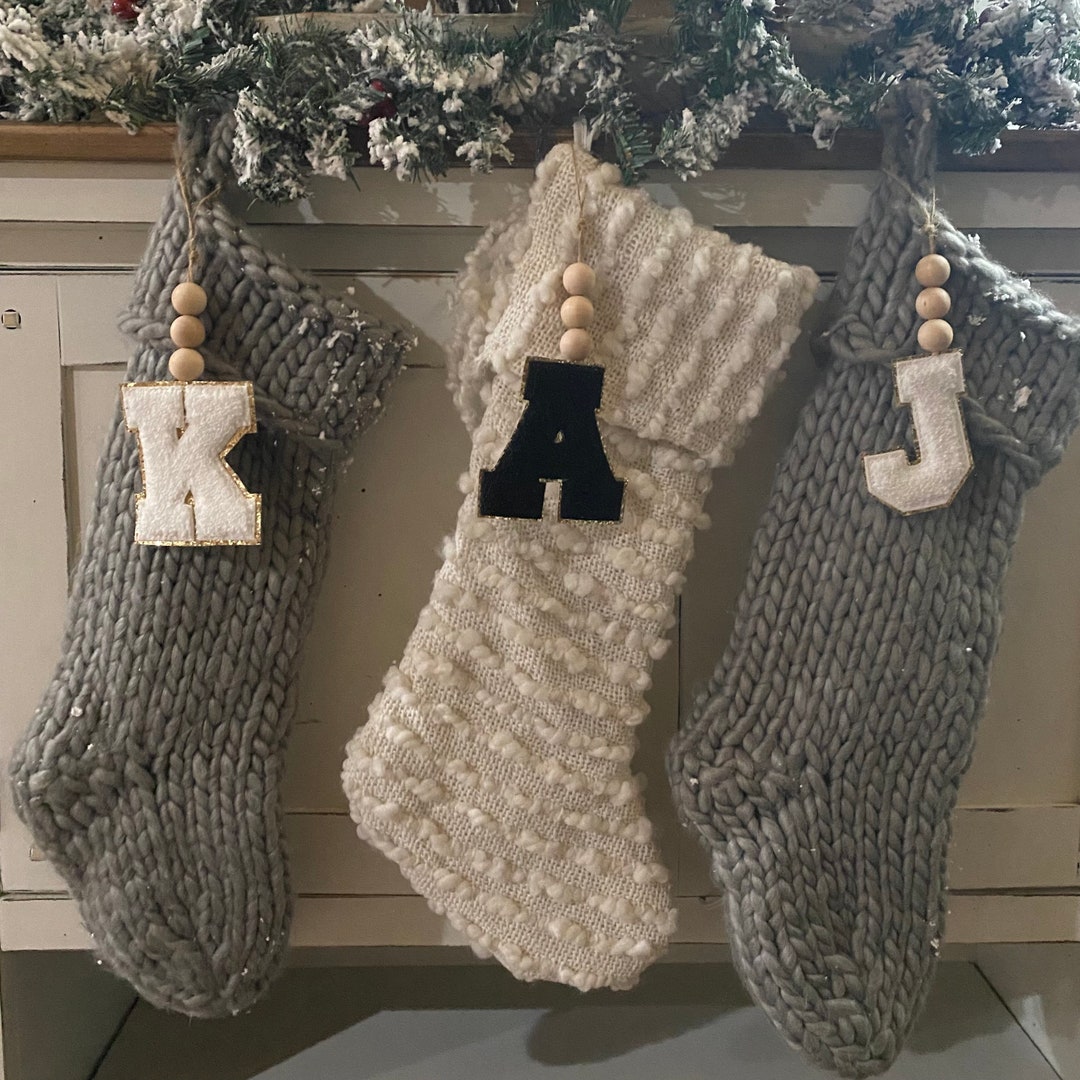 Stocking Tags / Chenille Letter Tag / Farmhouse Christmas Stocking Tag ...
