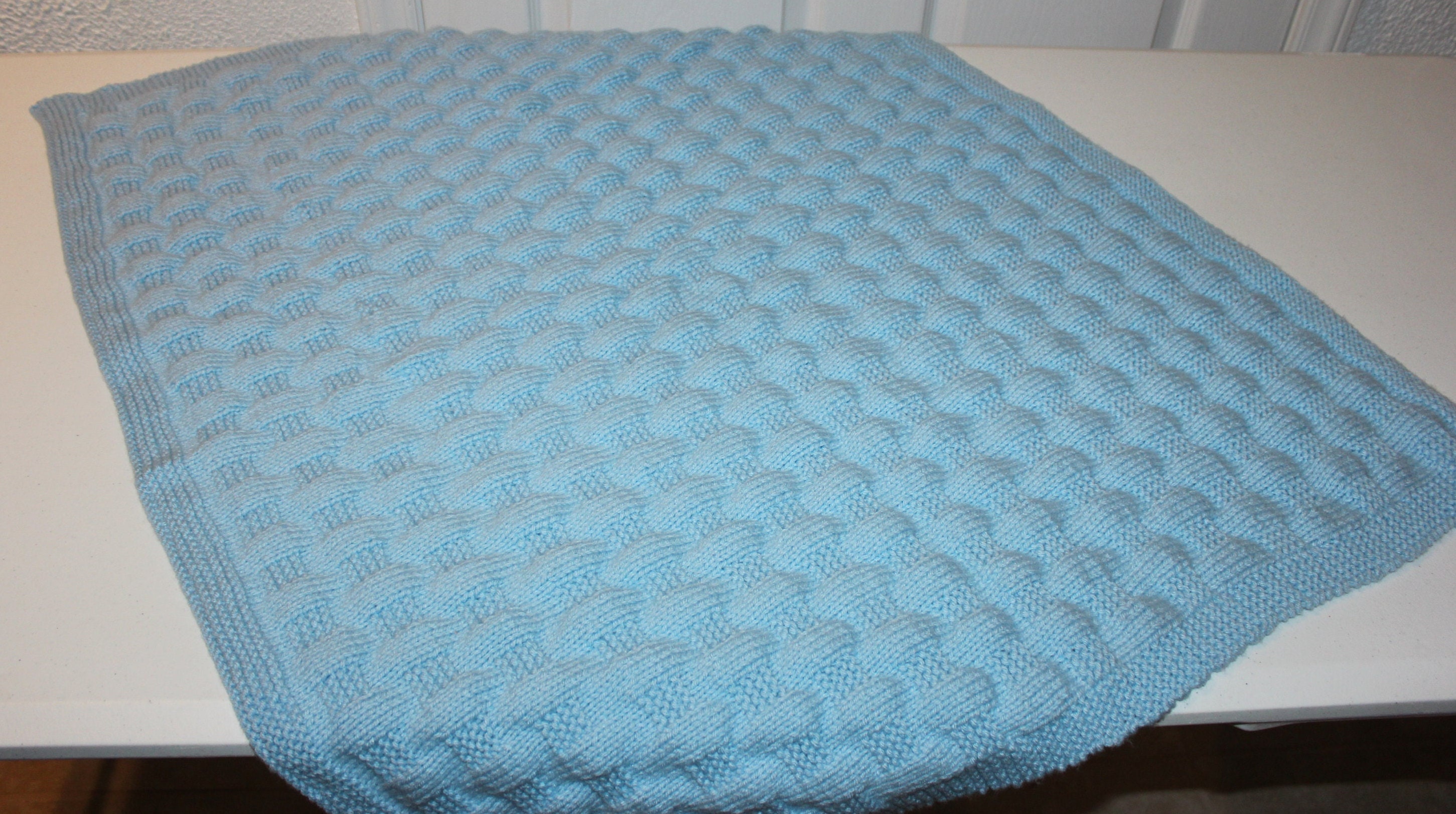Light Blue Baby Blanket, Baby Blanket, Hand Knitted Baby Blanket - Etsy