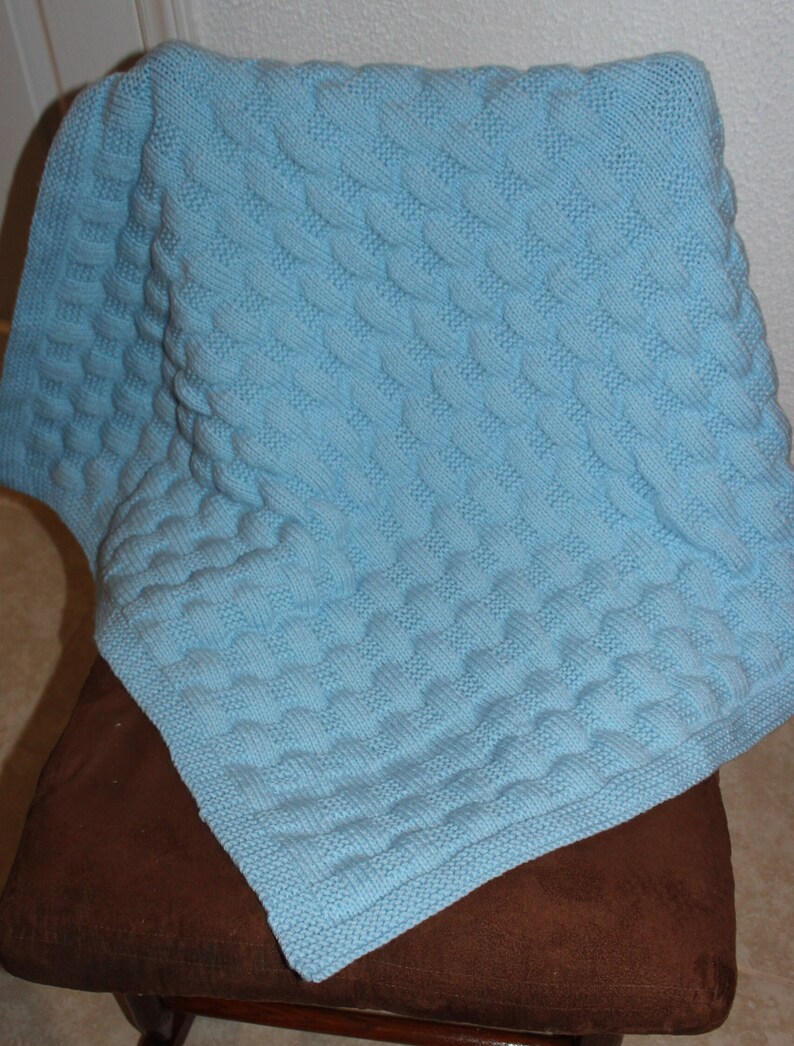Light Blue Baby Blanket, Baby Blanket, Hand Knitted Baby Blanket - Etsy