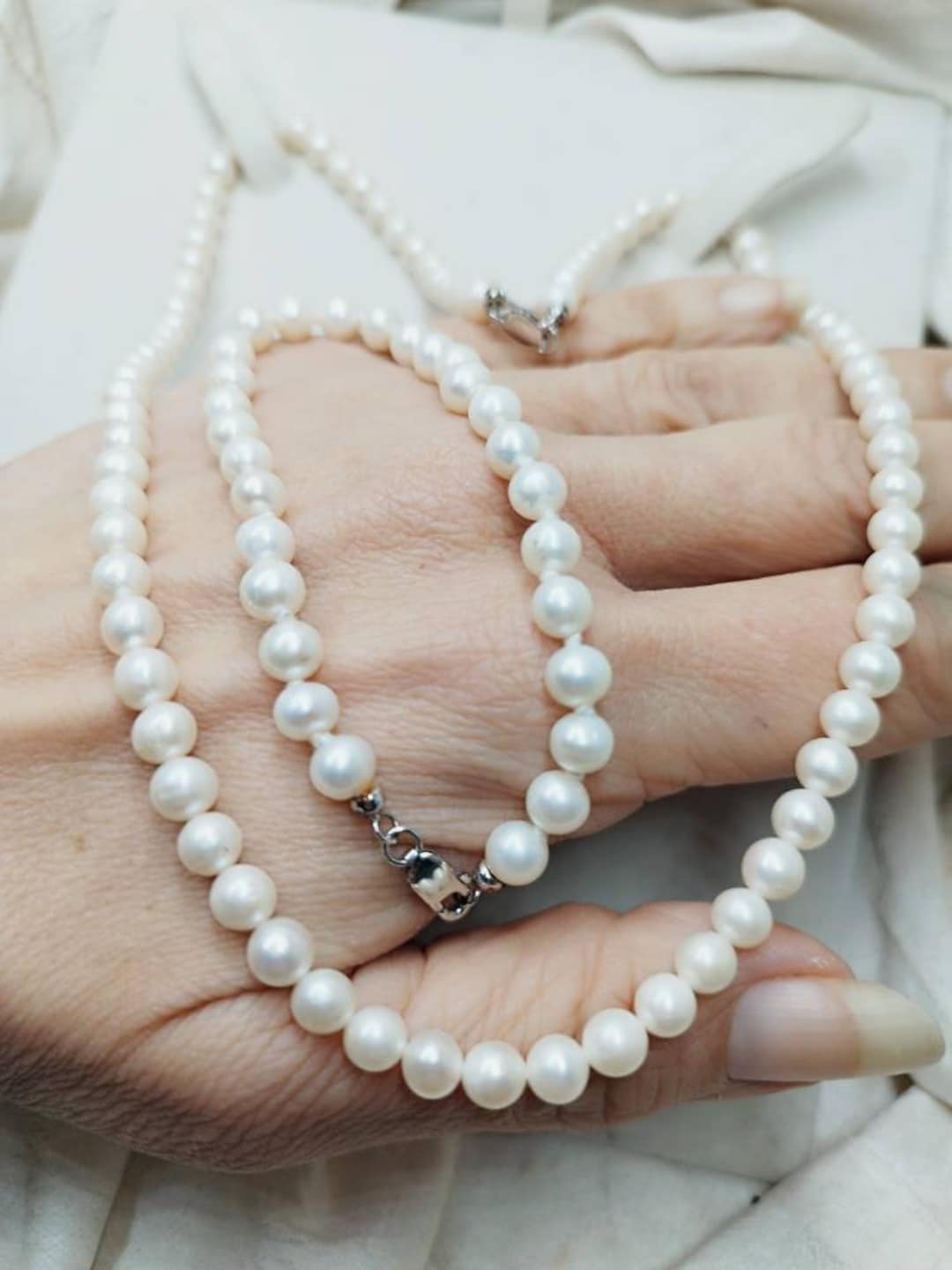 Natural Pearl Set, 18K Gold, Vintage Necklace and Bracelet, Wedding ...