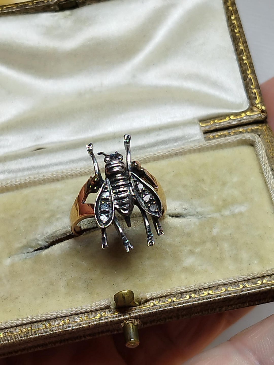 Vintage 12ct Diamond Bee Ring Diamond Bee Gold Silver Italian ...