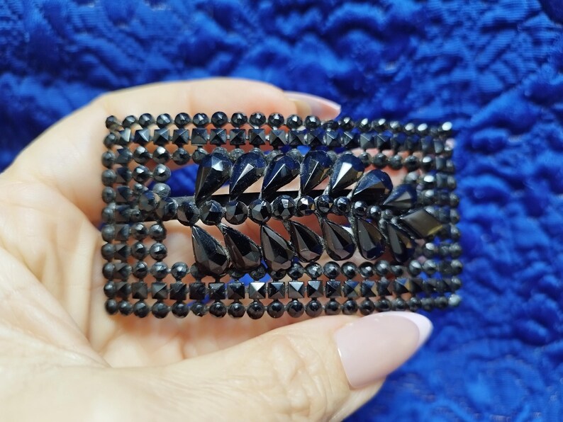 Antique Hair Clip Vauxhall Glass 1800's Black Hair Jewelry Georgian ...