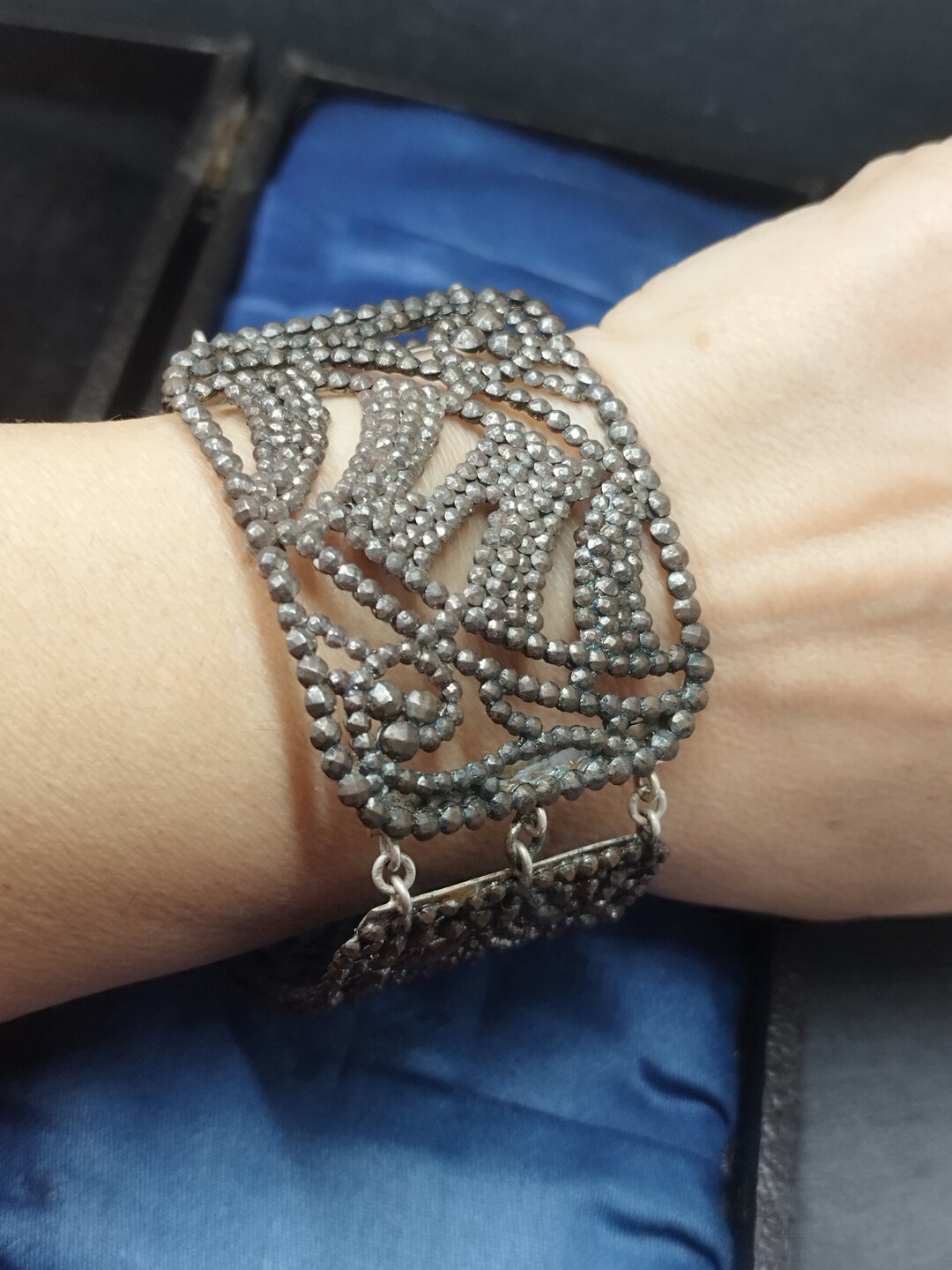 Antique Cut Steel Bracelet Victorian Era French Carved Plate Bracelet ...