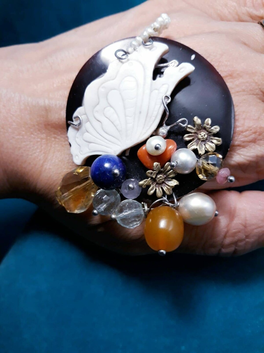 Pendant With Cameo in Handmade Sardonic Shell and Real Precious Stones ...