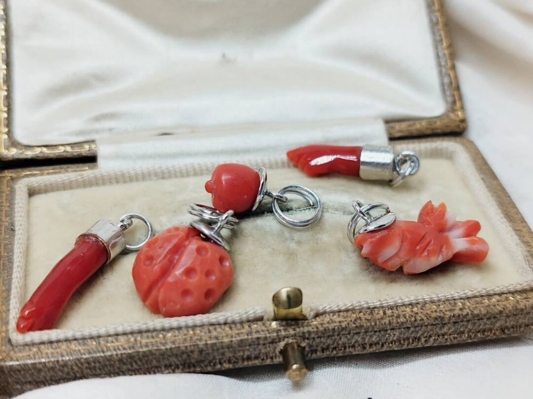 Lot 5 Charms Natural Red Coral Silver Vintage Pendants Italian - Etsy