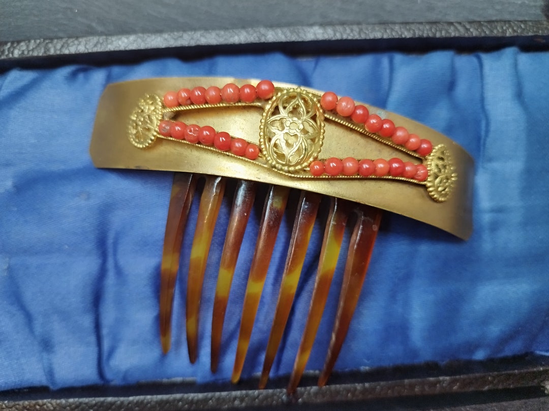 Victorian Hair Comb Antique Comb Decorative Comb Tiara Coral Golden ...