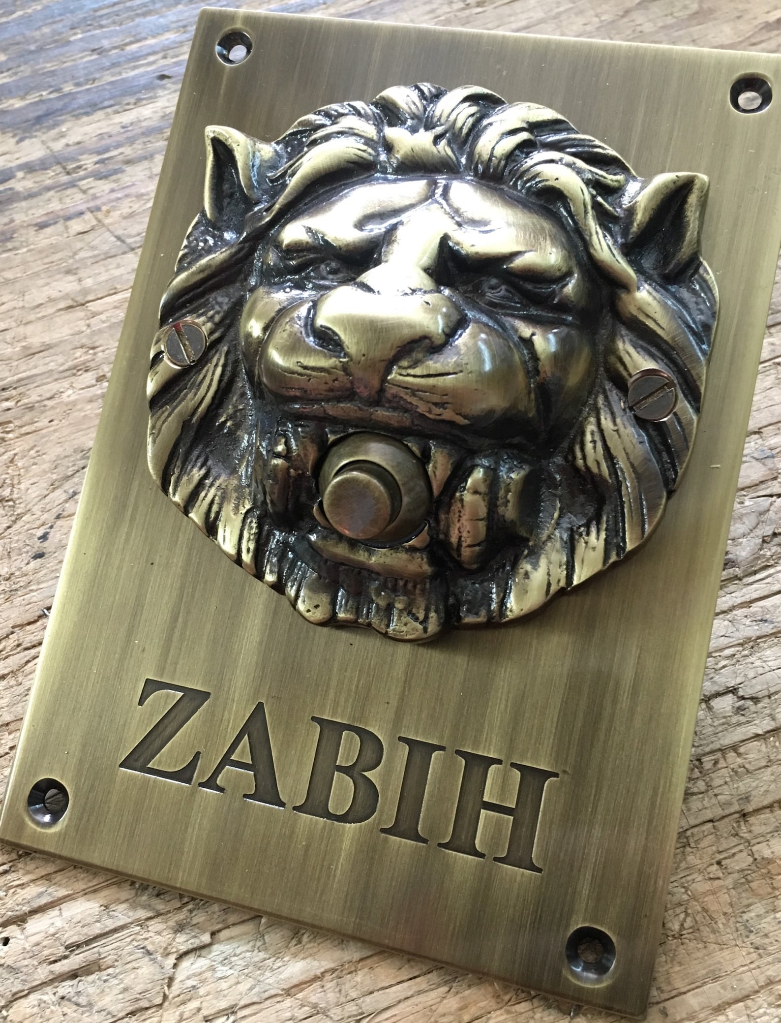 Large Solid Brass Lion Head Push Button Doorbell Mounted on - Etsy